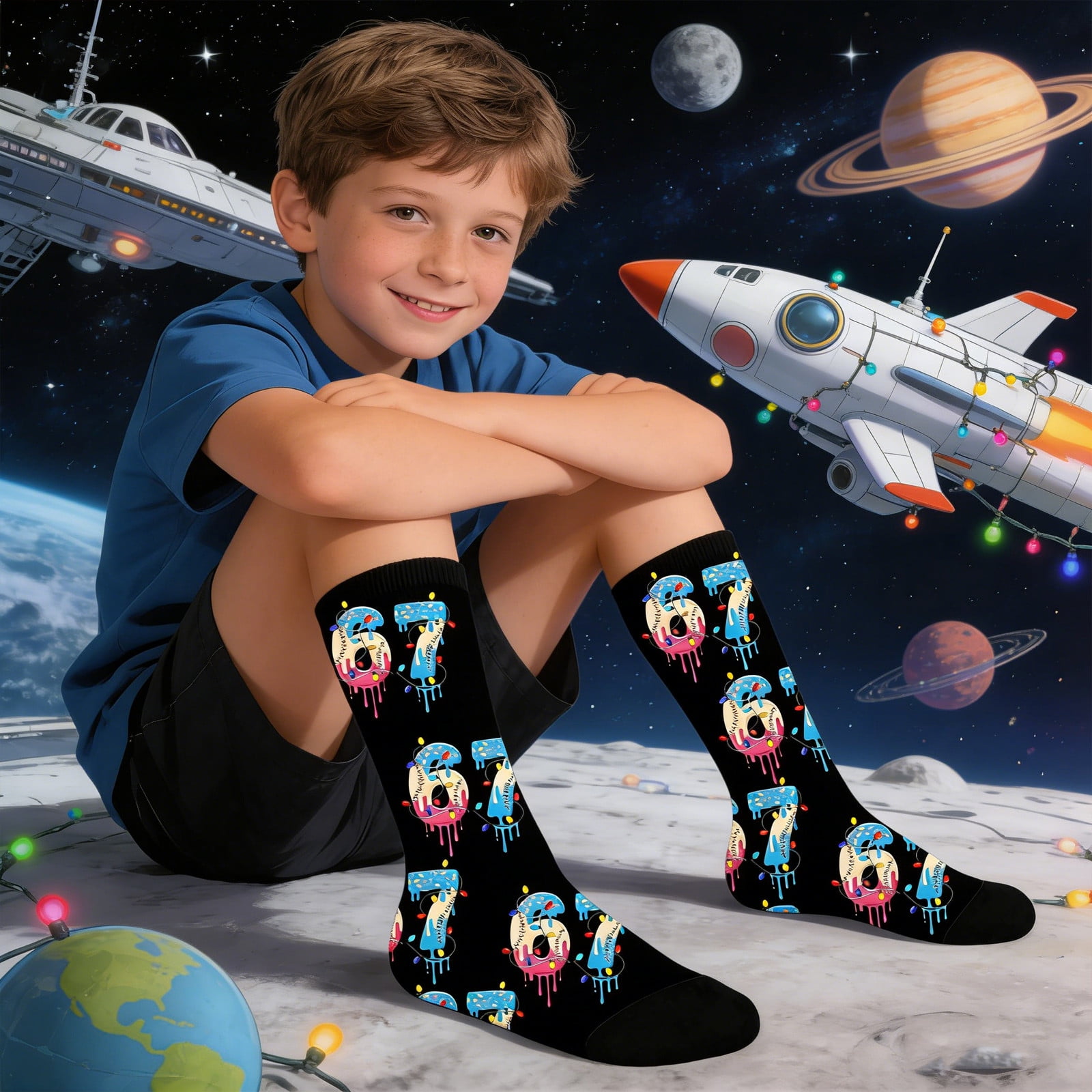 heyac 6 7 Socks Kids Funny Number Ice Cream Crew Socks 67 Meme Novelty ...