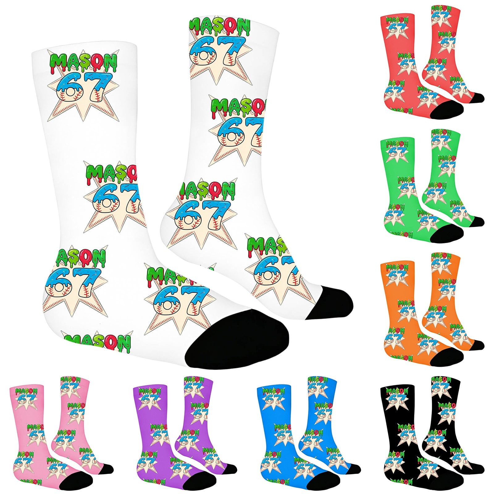 heyac 6 7 Socks Kids Funny Number Ice Cream Drip Crew Socks 6 7 Meme ...