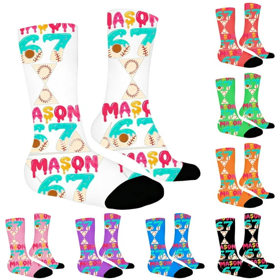 heyac 6 7 Socks Men Funny Number Ice Cream Crew Socks 6 7 Meme Novelty ...