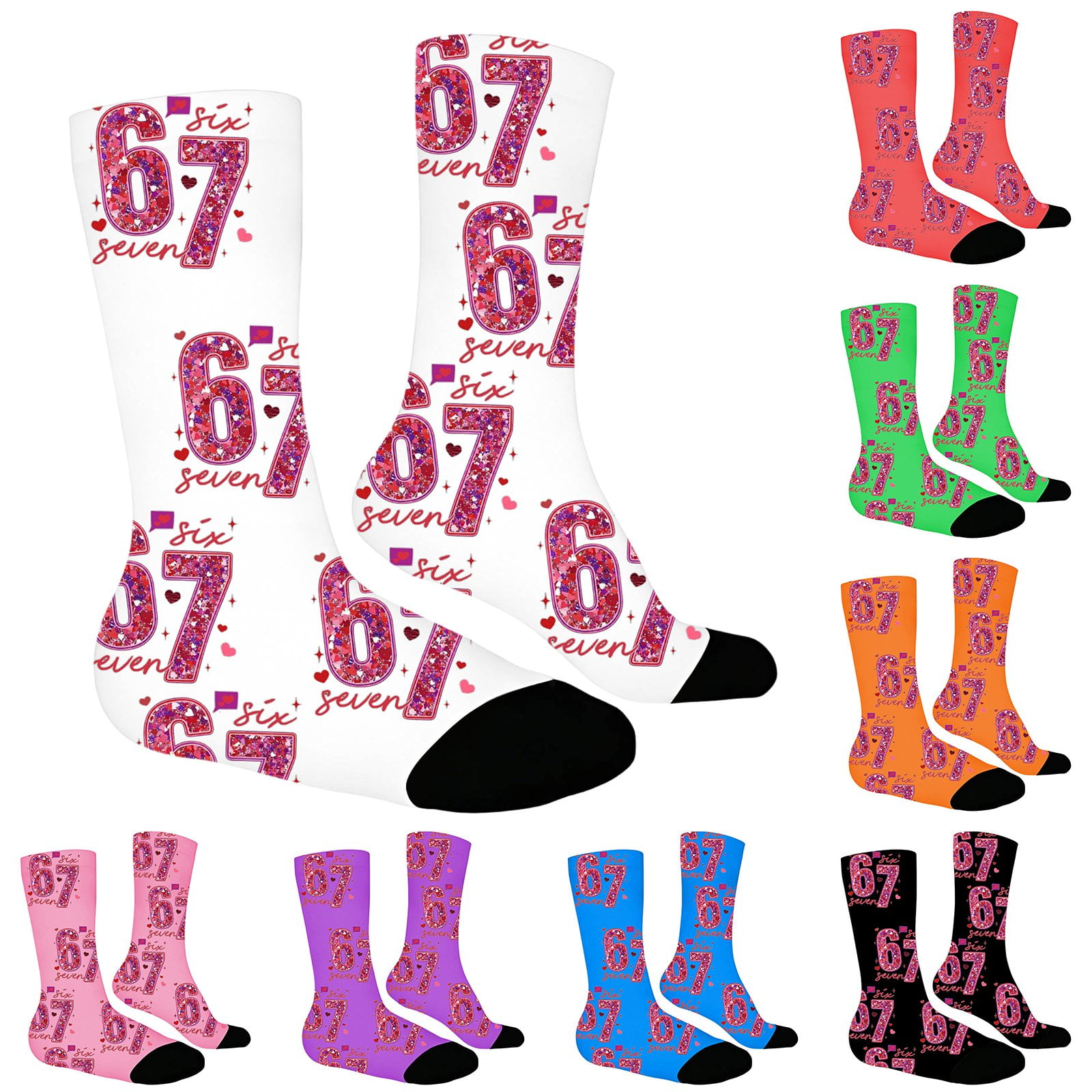 heyac 67 Socks Funny Number Ice Cream Crew Socks 6 7 Meme Stocking ...