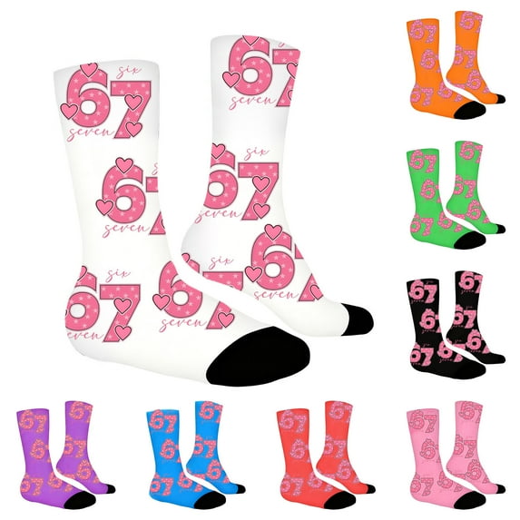 heyac 67 Socks Funny Number Ice Cream Crew Socks 67 Meme Stocking ...