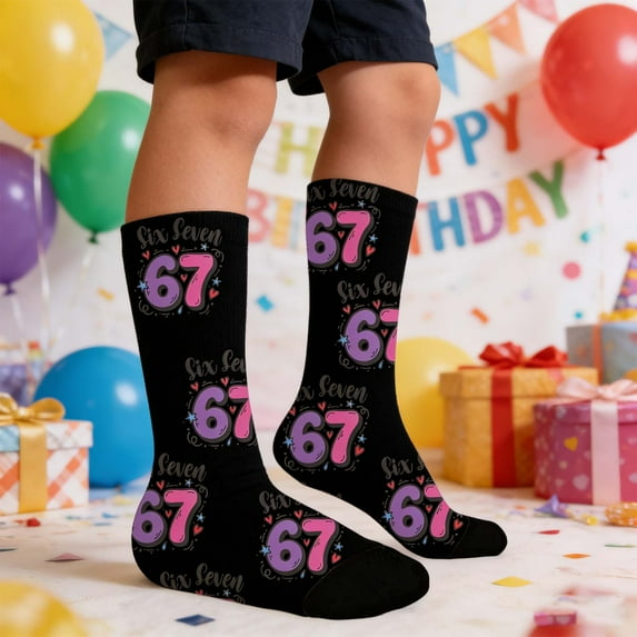 YAYUBA 67 Socks Kids Funny Number Ice Cream Crew Socks 6 7 Meme Novelty ...