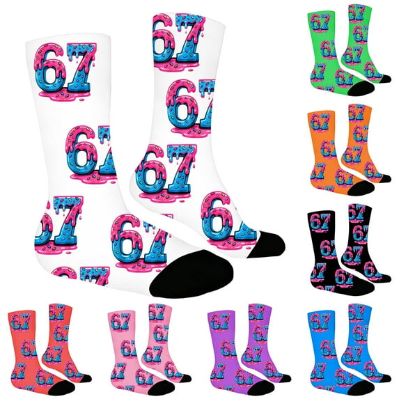YAYUBA 67 Socks Men Funny Number Ice Cream Drip Crew Socks 6 7 Meme ...