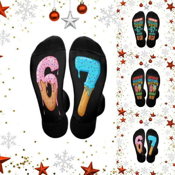 YAYUBA 67 Socks Men Funny Number Ice Cream Drip Crew Socks 6 7 Meme ...