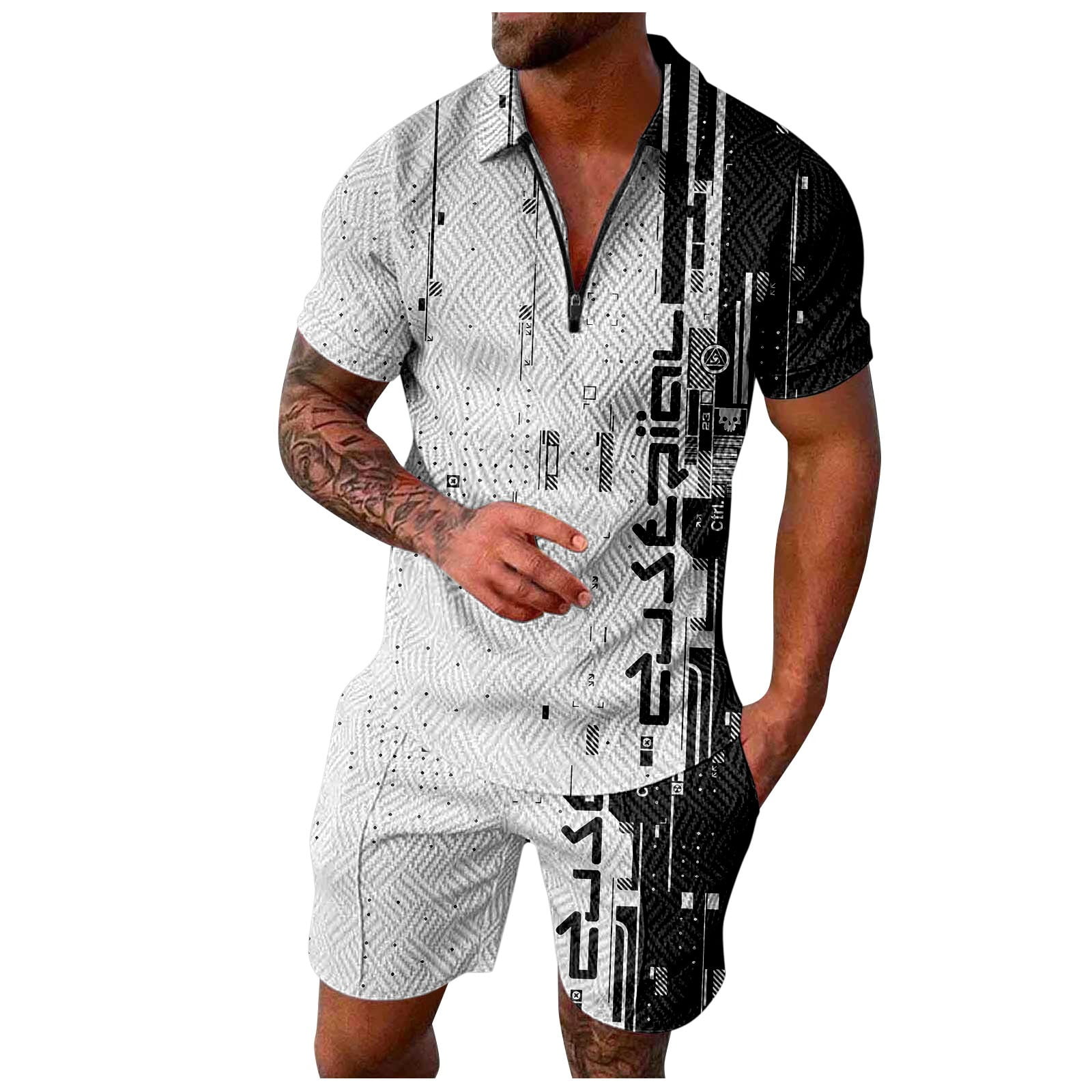 heyac Beach Outfits for Men Graphic Polo Shirt and Stretch Flat Front ...
