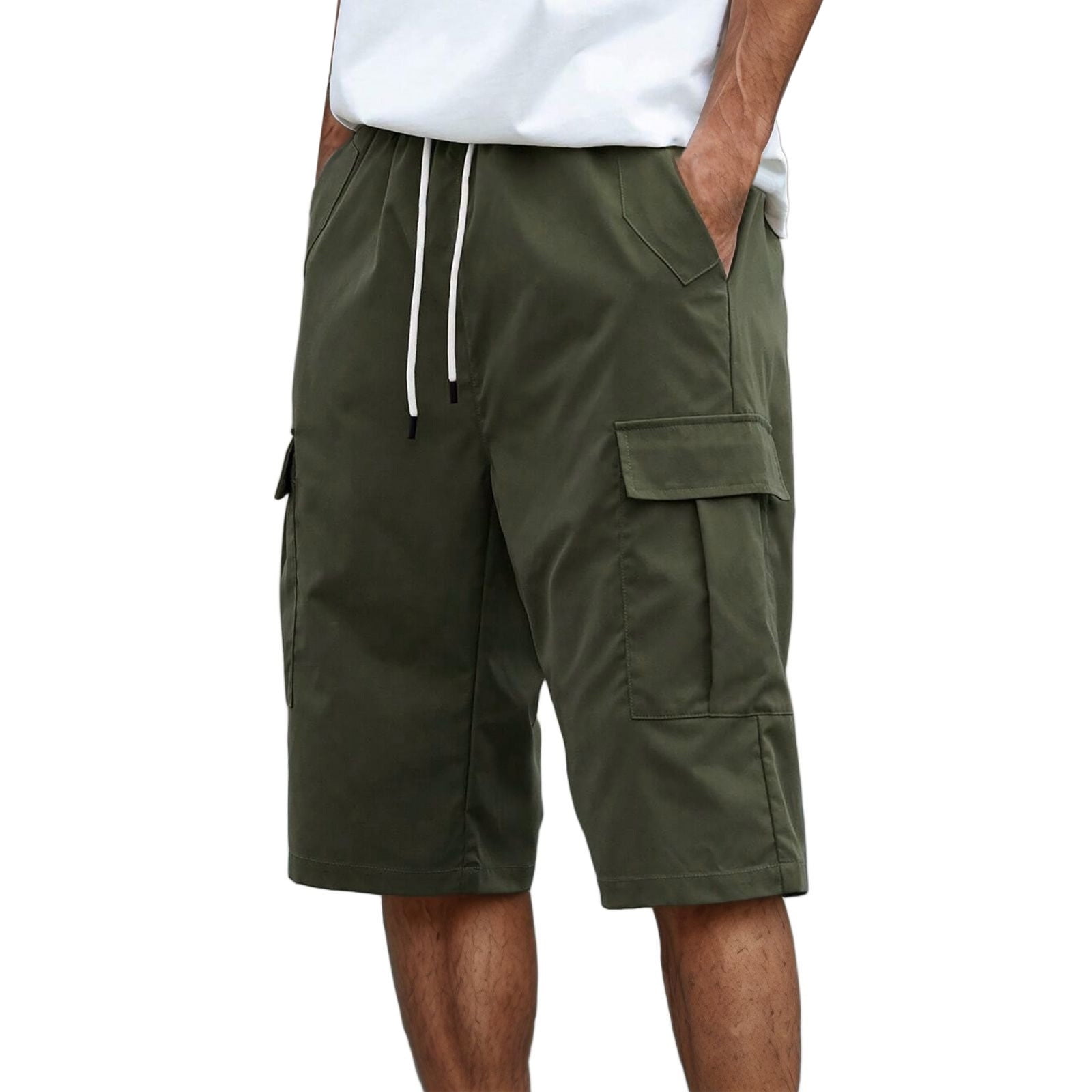 heyac Cargo Shorts for Men Ripstop Vintage Casual Drawstring 3/4 Capri ...
