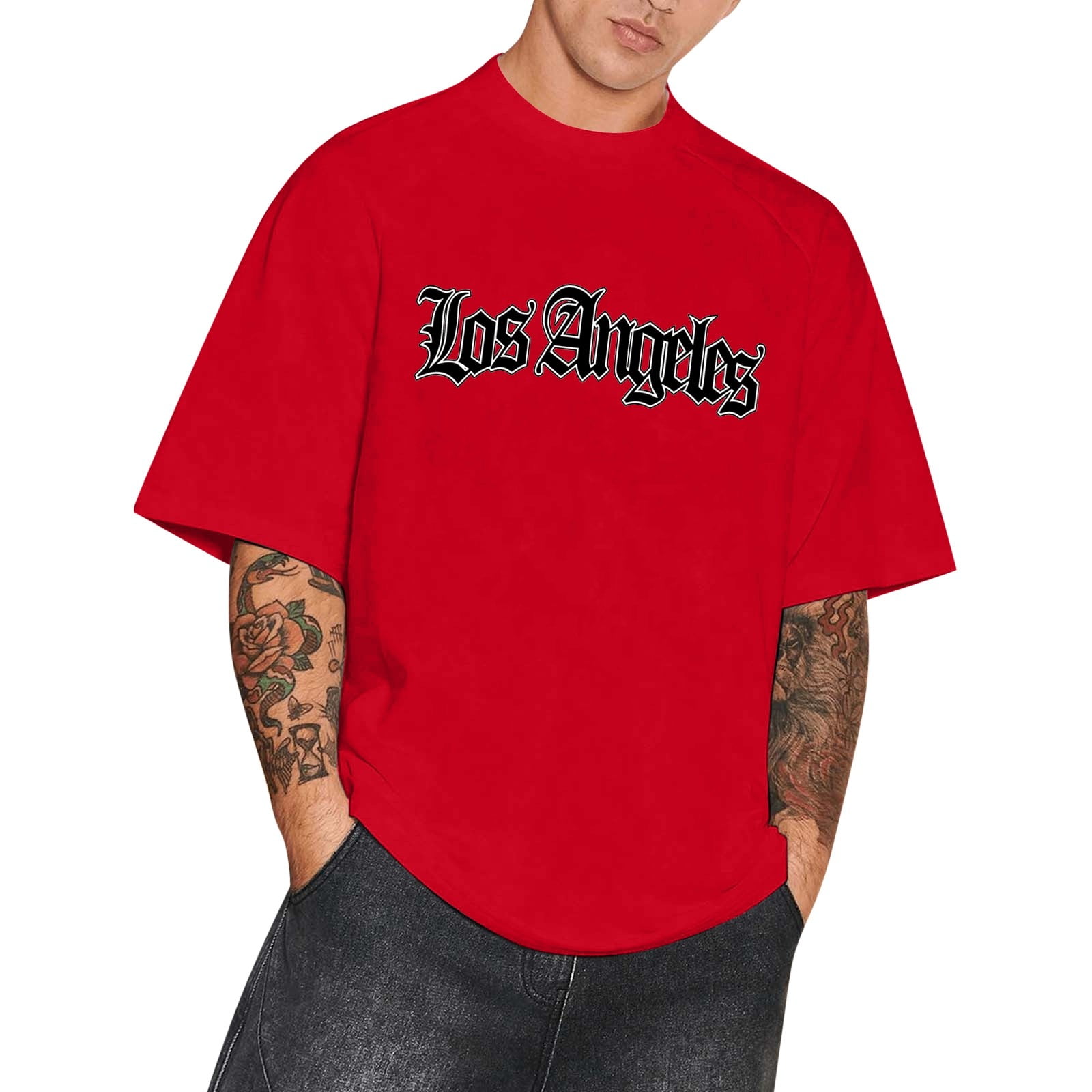 heyac Heavy Cotton T Shirts for Men Short Sleeve Drop Shoulder Short ...