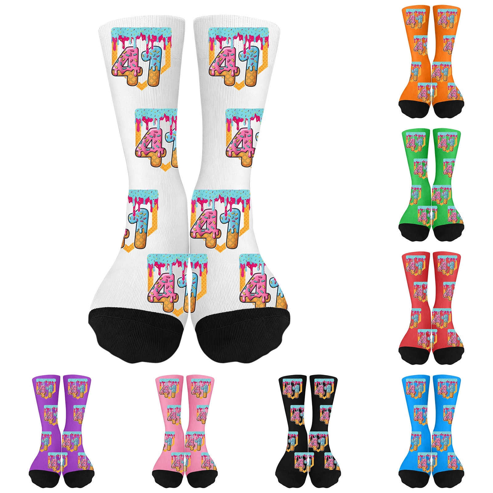 heyac Kids 41 Socks Funny Number Ice Cream Drip Crew Socks 4 1 Meme ...