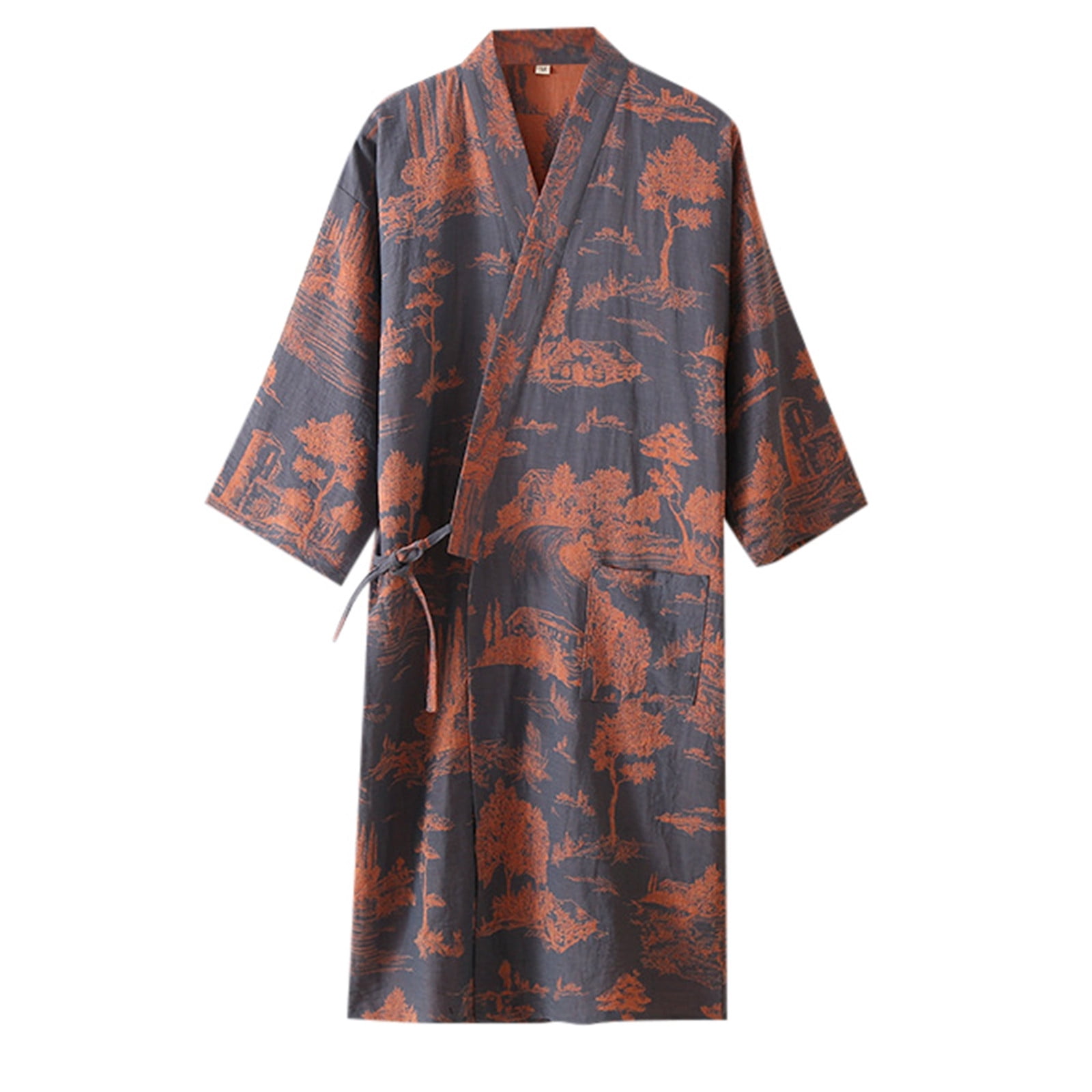 heyac Men Summer Kimono Bathrobe Long Cotton Yukata Woven Striped Pajamas Loungewear Mens ...