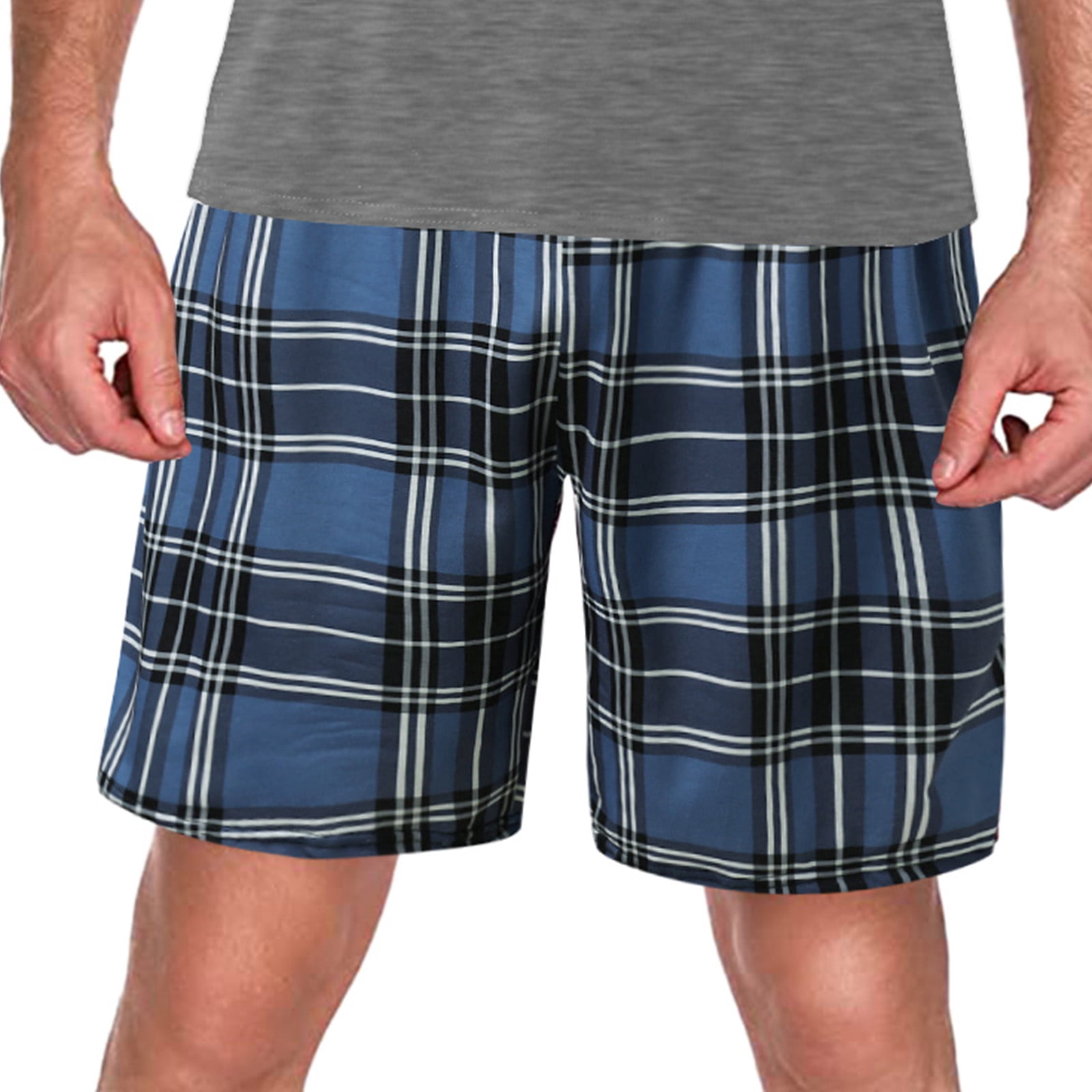 heyac Men's Sleepwear Shorts Cotton Plaid Casual Shorts Pajama Bottom ...