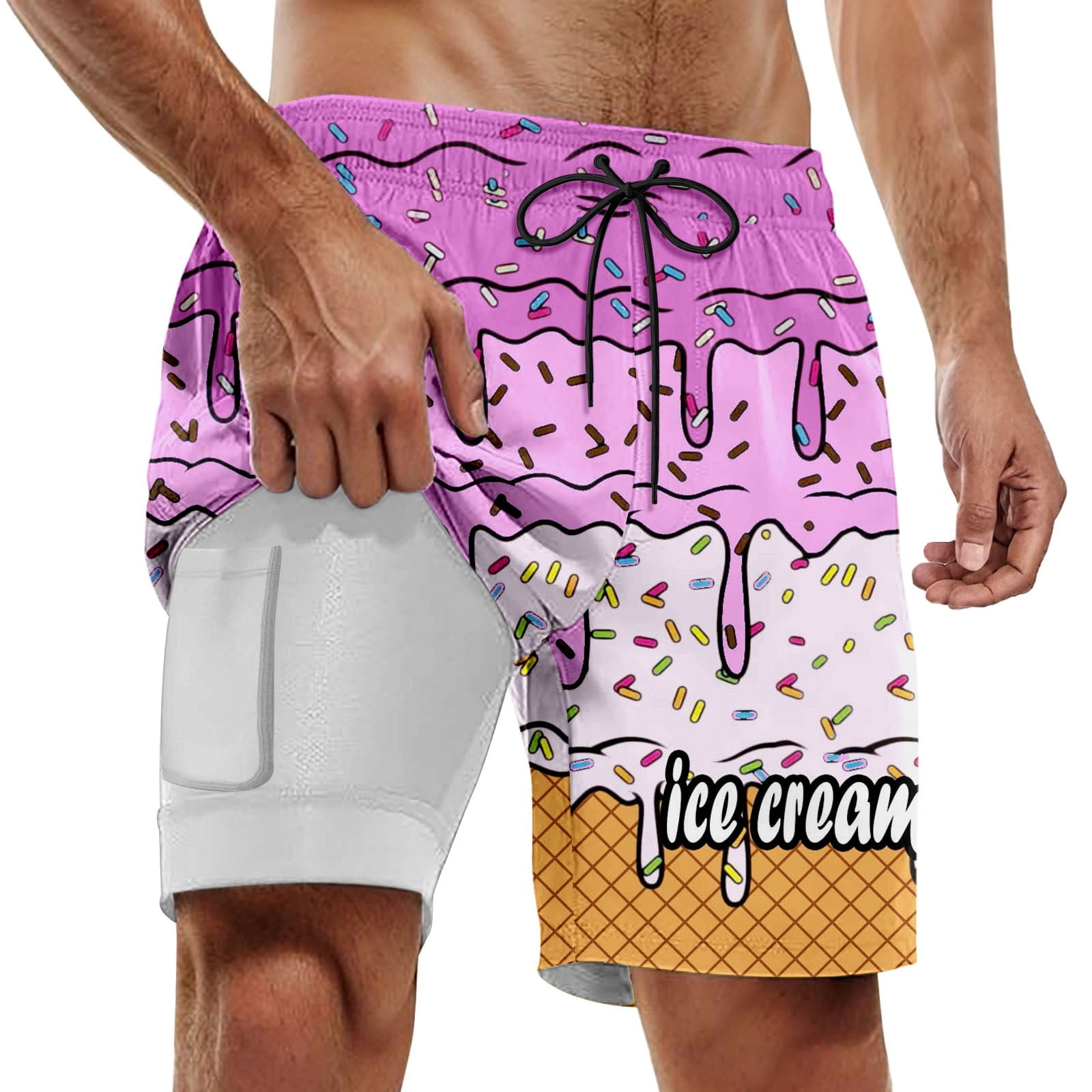 heyac Mens Bathing Suits Elastic Waist Drawstring Quick Dry Swimsuit ...