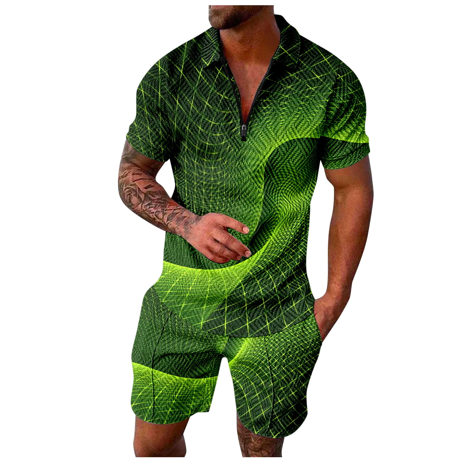 heyac Mens Outfits 2 Piece Gradient Stretch-Fit Activewear Set Printing ...