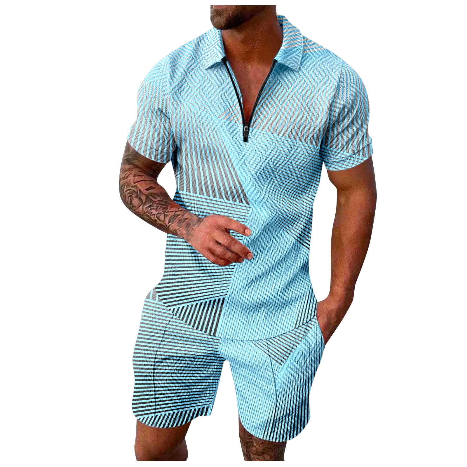 heyac Mens Outfits Gradient Graphic Print Matching Set Big and Tall ...