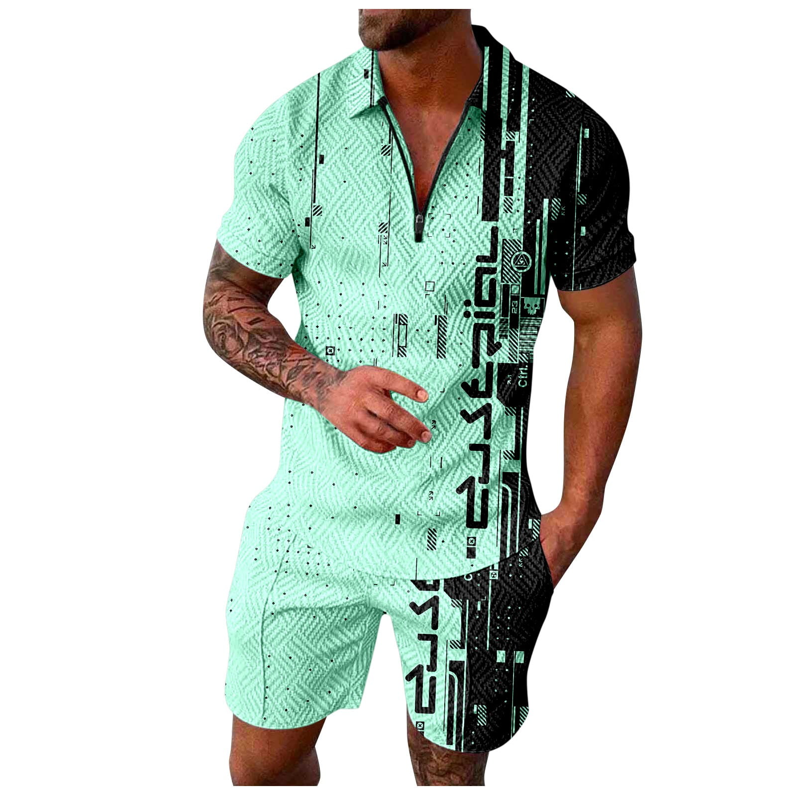 heyac Mens Short Sets 2 Piece Outfits Gradient Oversized Matching T ...