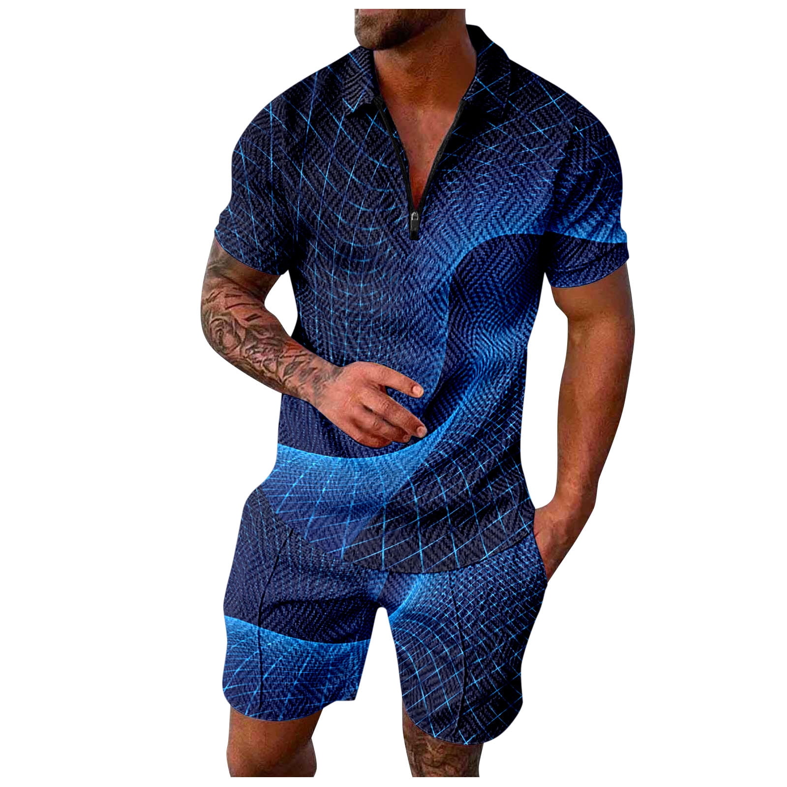 heyac Mens Shorts Sets 2 Piece Outfits Gradient Oversized Matching T ...