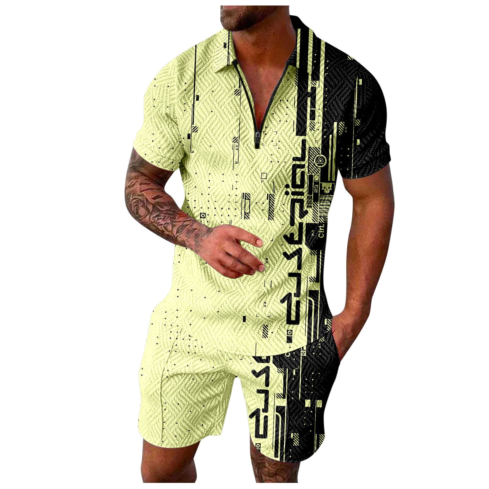 heyac Mens Summer Outfits Color Block Shirts and Shorts Set Short ...