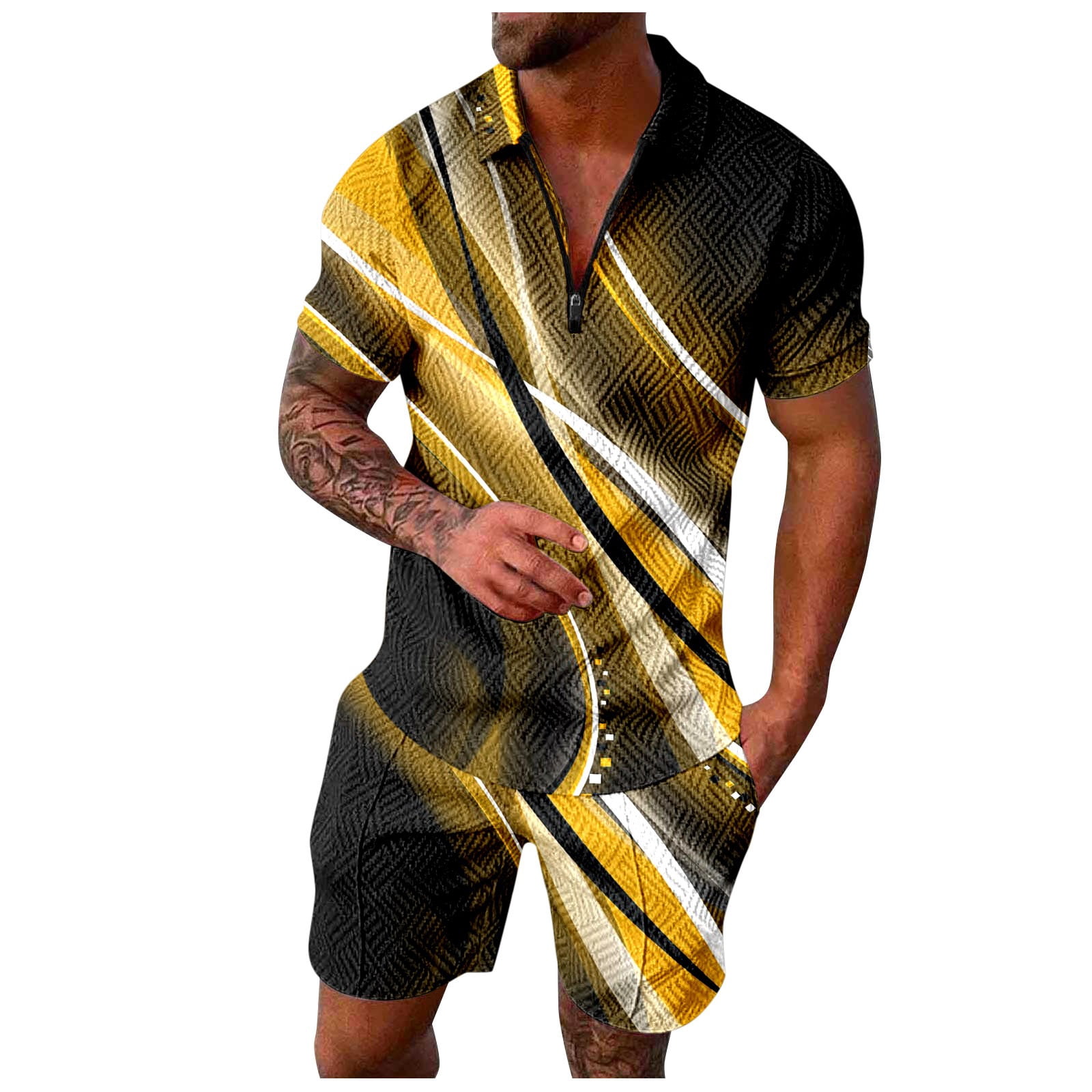heyac Mens Summer Outfits Graphic Street Outfit Crew Neck Stretch-Fit ...