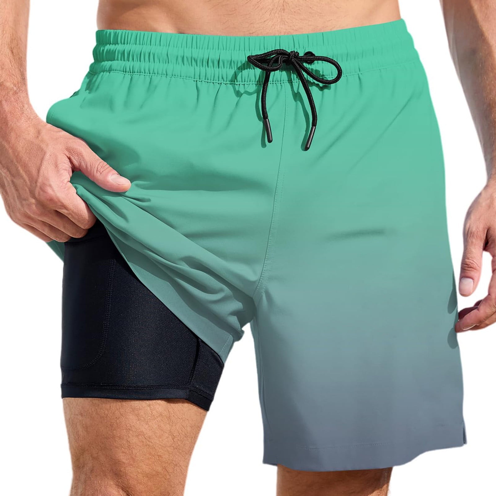 heyac Mens Swim Trunks 5 Inch High Elastic Waist Stretchy Quick Dry No ...