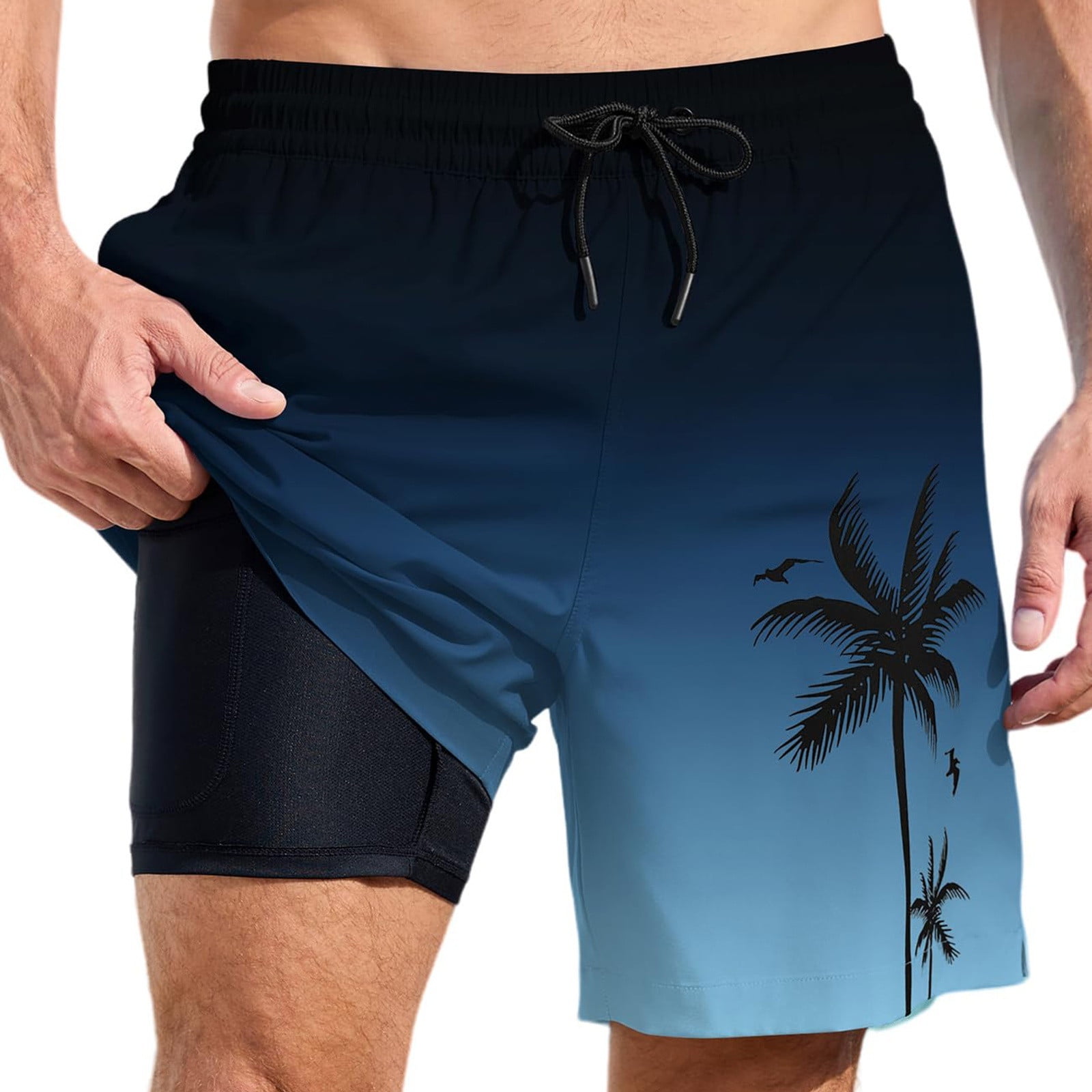 heyac Mens Swim Trunks 9 Inch Prints Stretchy Quick Dry Swim Shorts ...