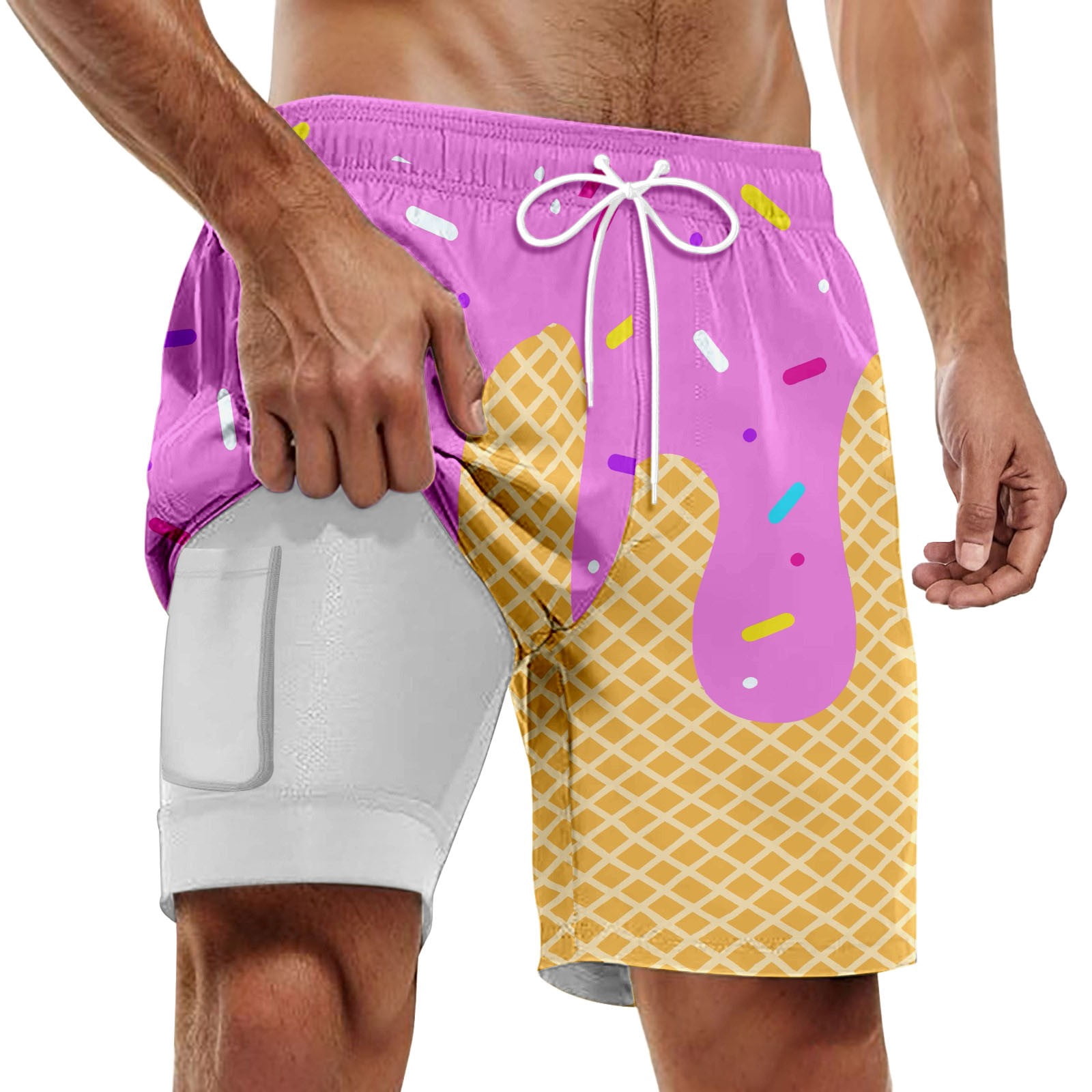 heyac Mens Swim Trunks 9 Inch with Compression Elastic Waist Drawstring ...