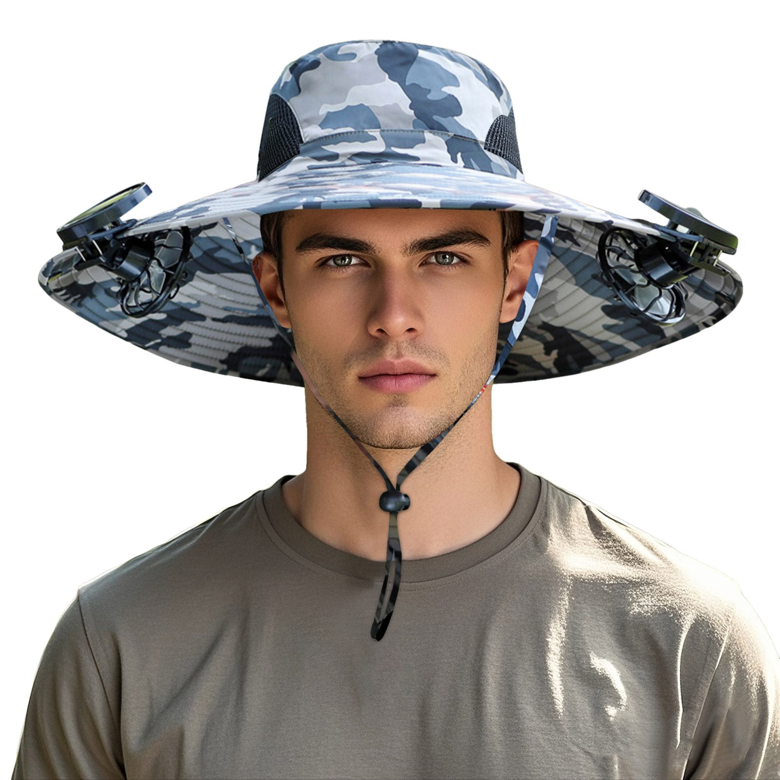 heyac Solar Fan Hat, Wide Brim Solar Fan Outdoor Fishing Hat with 2 ...