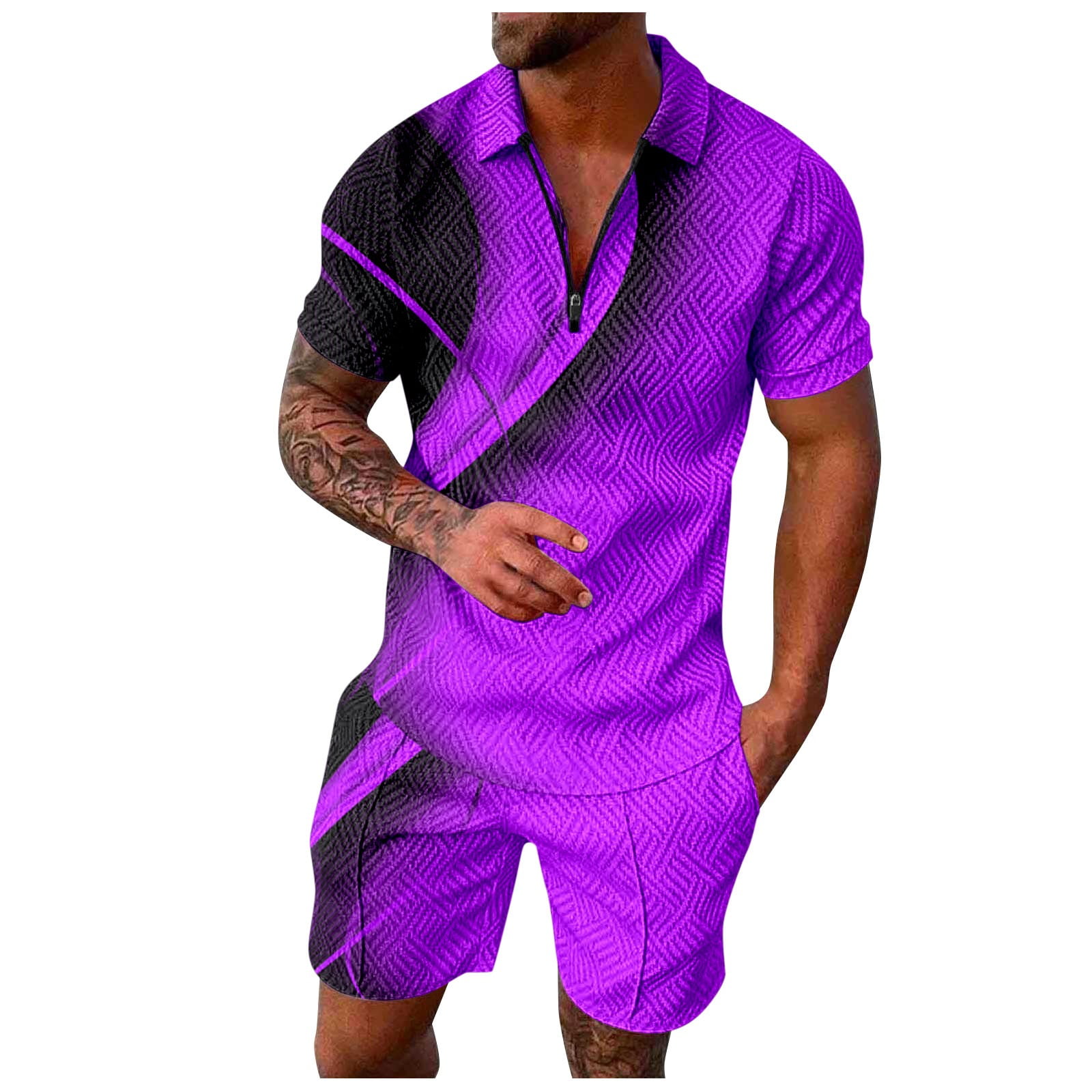 heyac Summer Outfits for Men Printing Shirt Top and Shorts Set V Neck ...