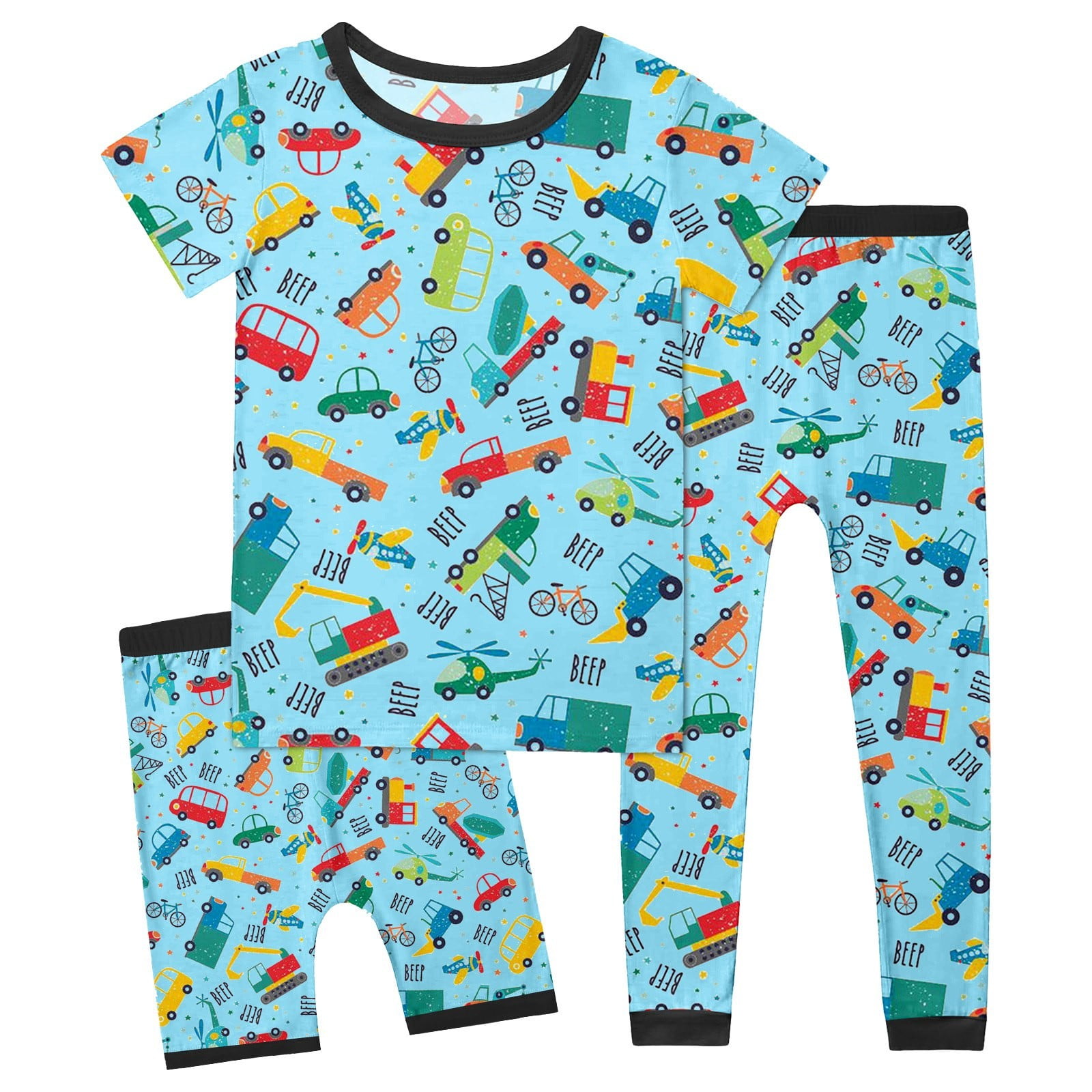 heyac Toddler Boy Pajamas 3t Long Sleeve Pullover Top Crewneck 3 Piece Train Kids Pjs Sleepwear ...