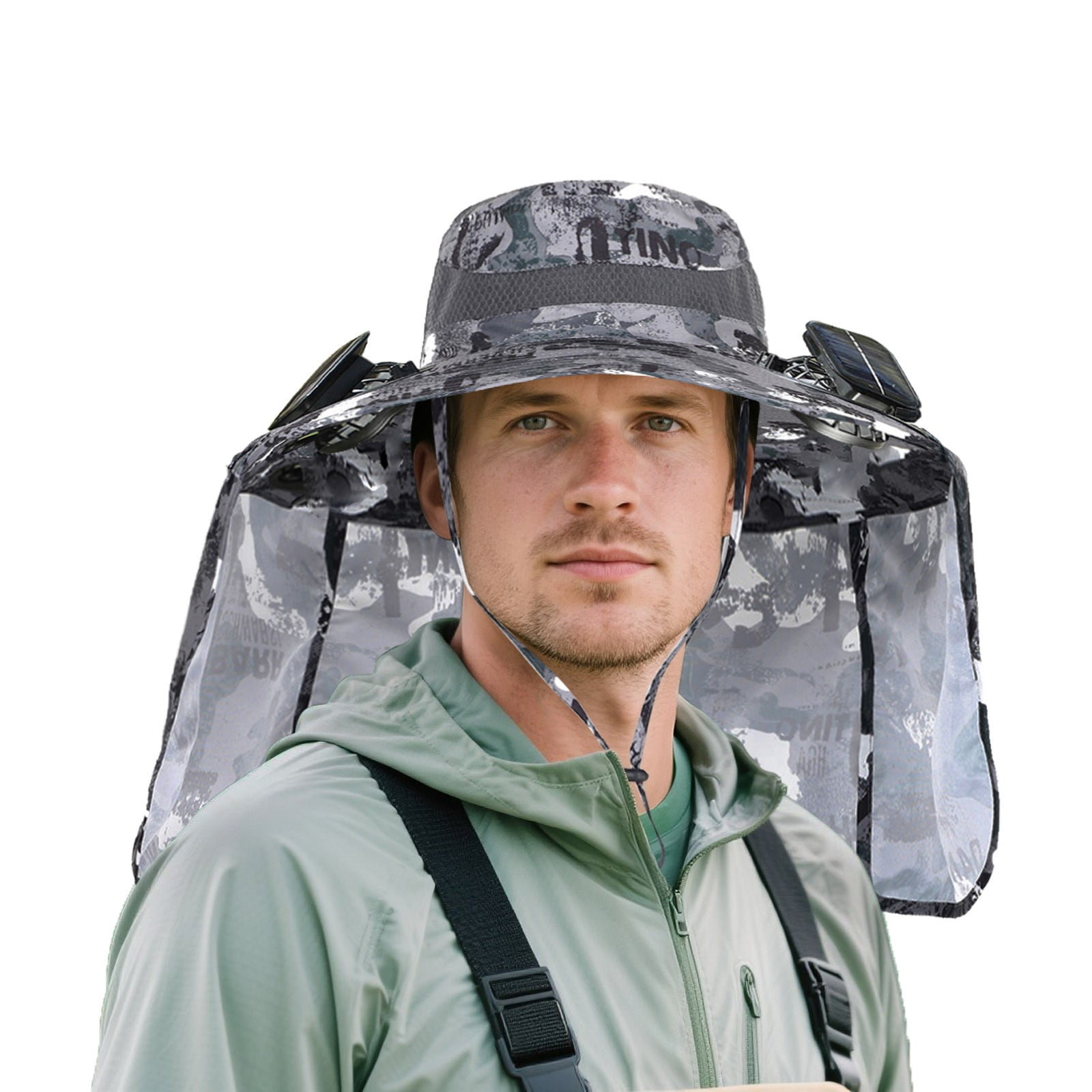 heyac Wide Brim Solar Fan Outdoor Fishing Hat,Waterproof Hat with Two ...