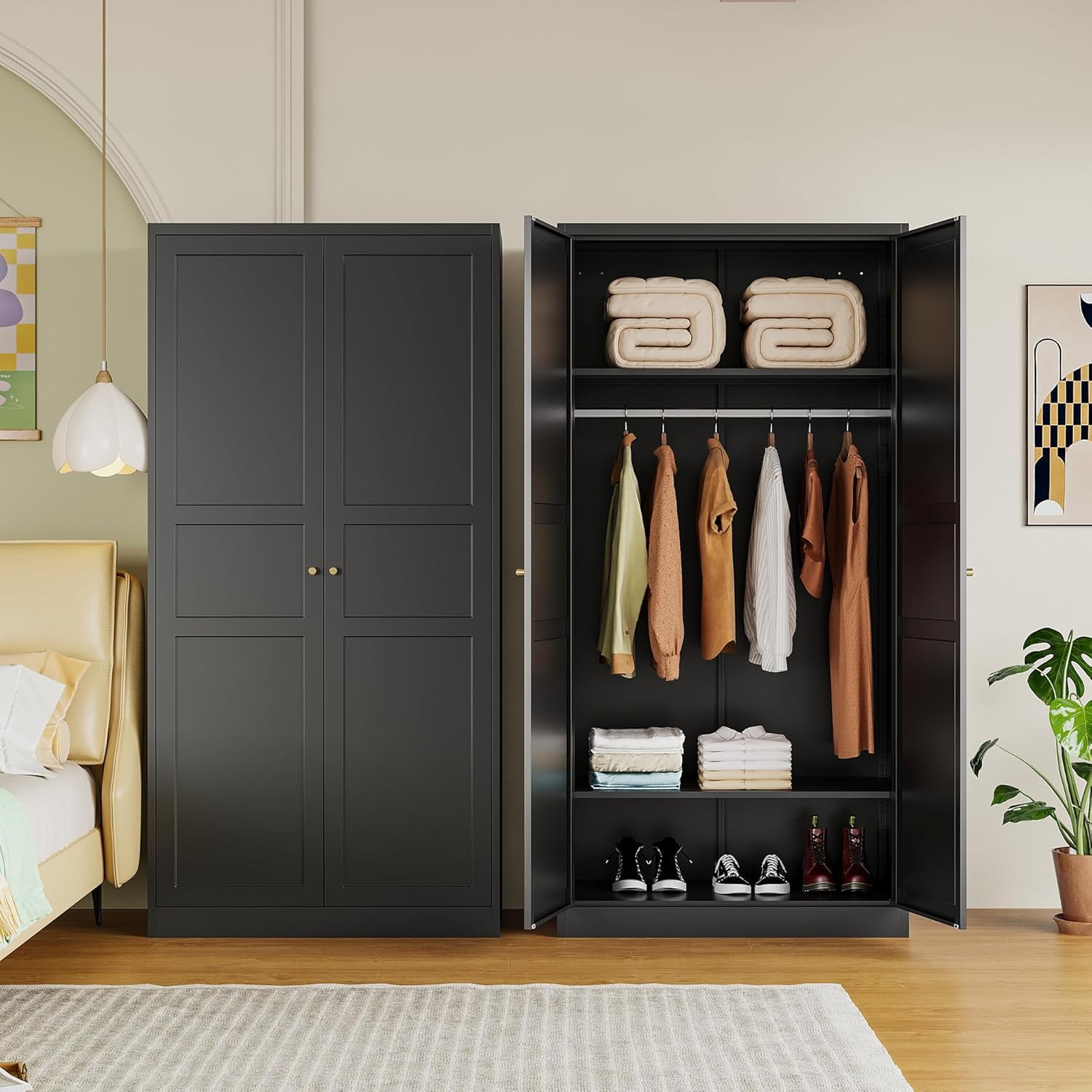 heycode Armoire Wardrobe Closet，72" Metal Clothing Storage Cabinets ...
