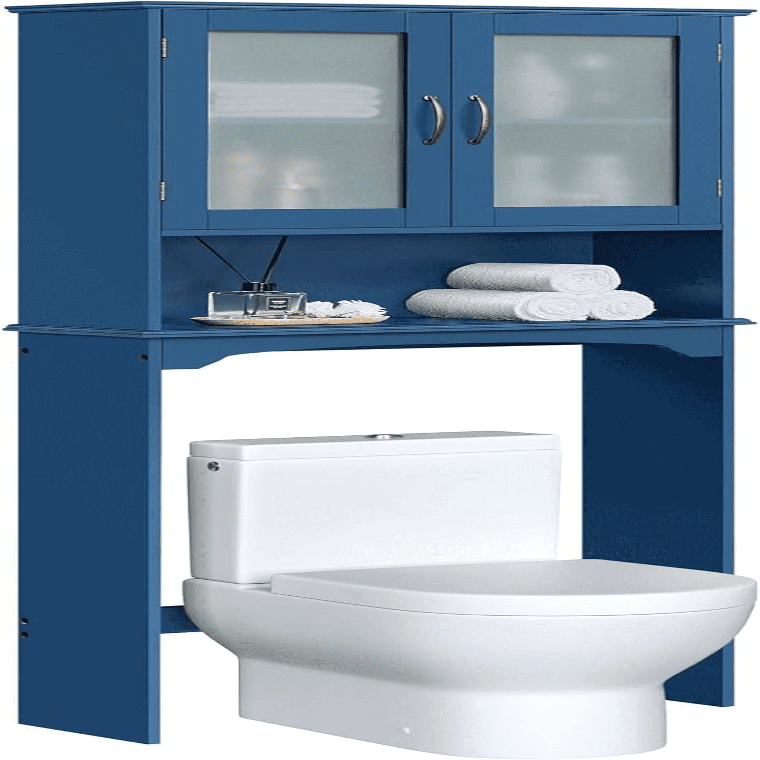 hfajkhf Modern Free-Standing Over-The-Toilet Storage with 2-Door Tempered Glass Cabinet and 1 ...