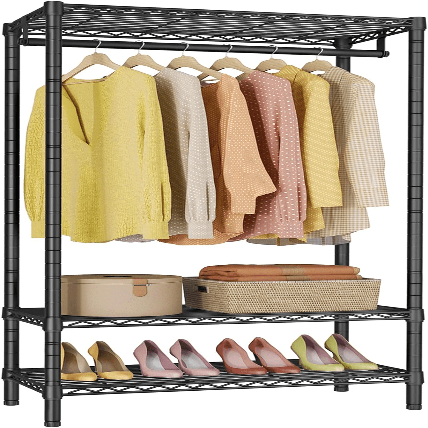 hfajkhf V1S Heavy Duty Garment Rack 3 Tier Clothes Rack for Hanging ...