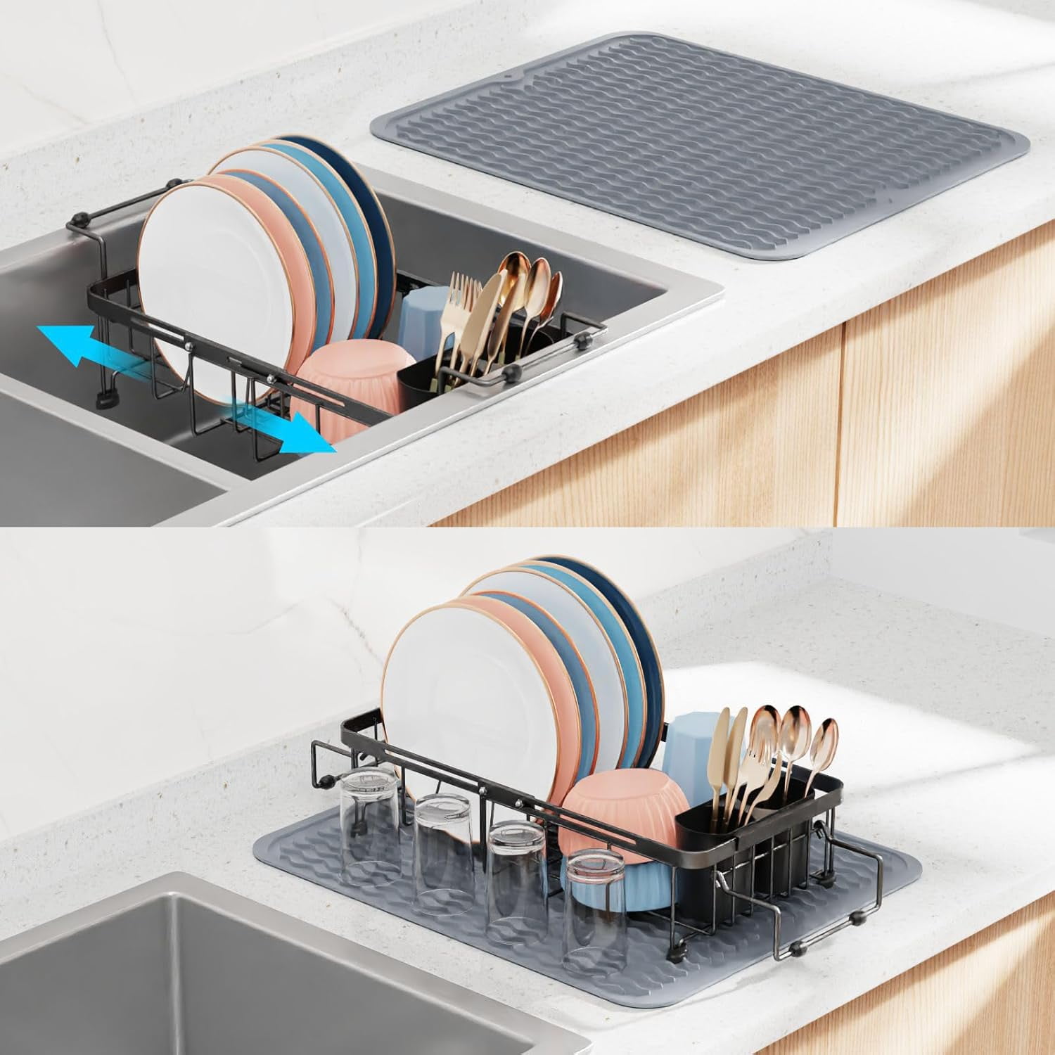 hfdghl Small Sink Dish Drying Rack Capacity Expandable Narrow Dish ...