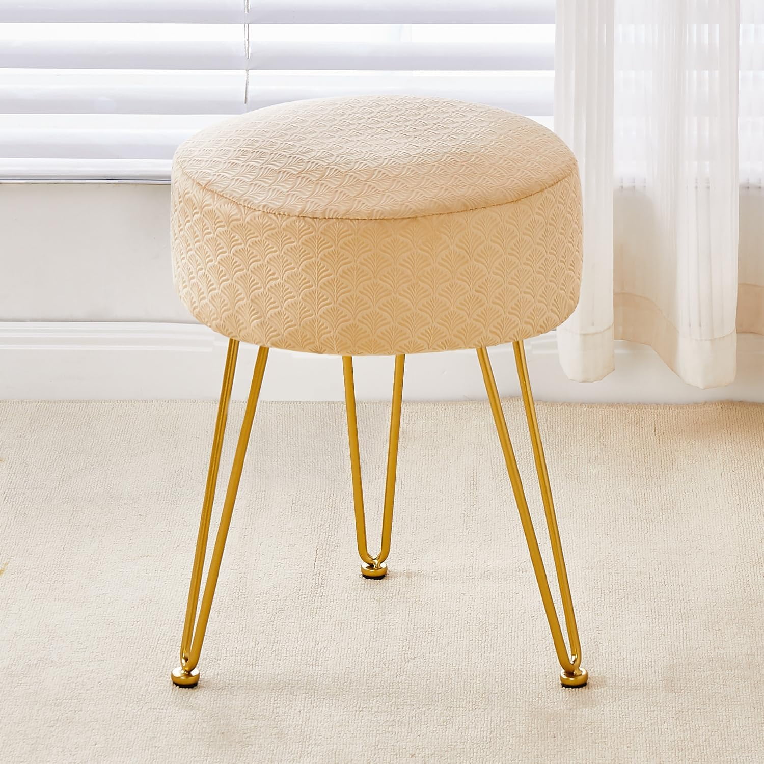 hfrulh Ottoman Footstools Round Velvet Footrest Stool with Storage ...