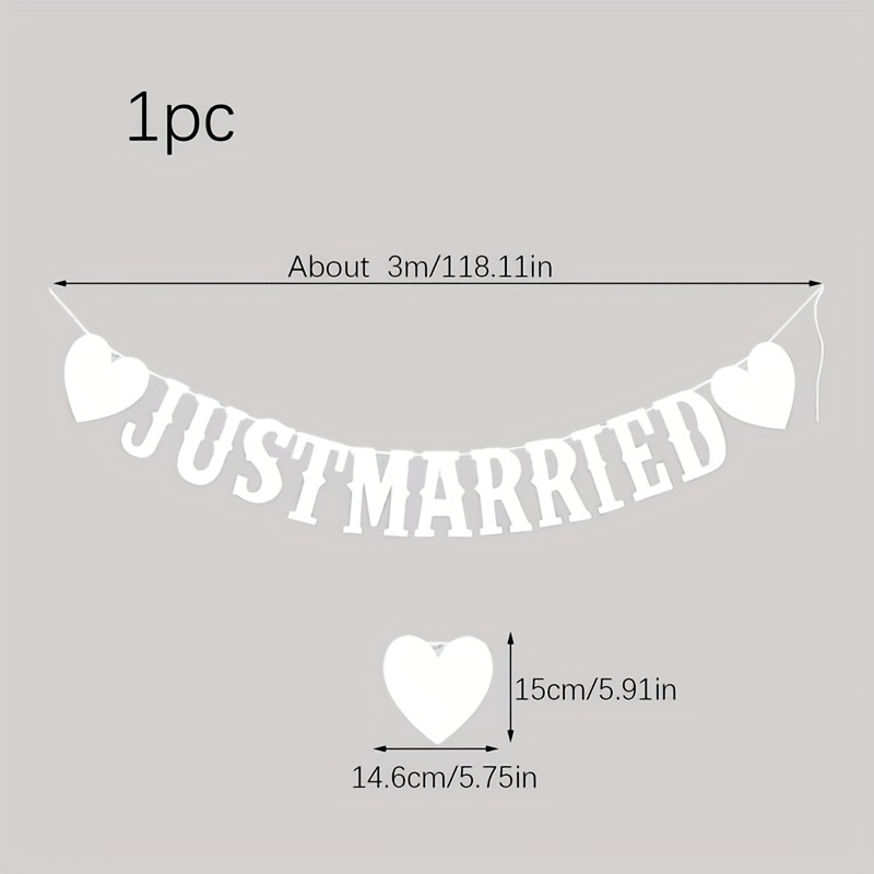 hghfhj 1pc JUST MARRIED Letter Fishtail Flag Wedding Party Wedding Room ...