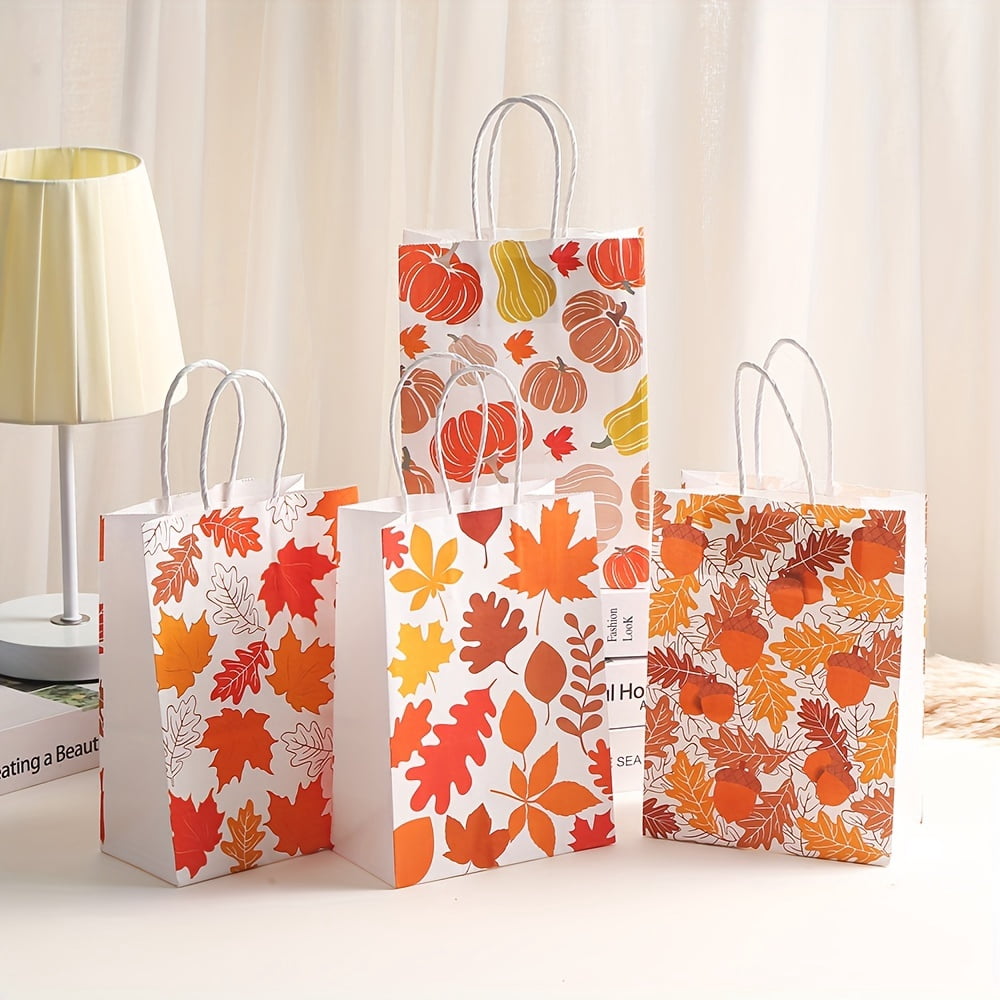 hghfhj 24-Pack Autumn Leaf-Themed Paper Gift Bags with Handles - Red ...