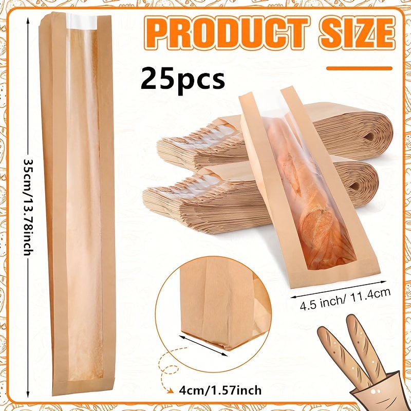 hghfhj 25/50/100 Pack Long Bread Baguette Bags with Clear Window French ...