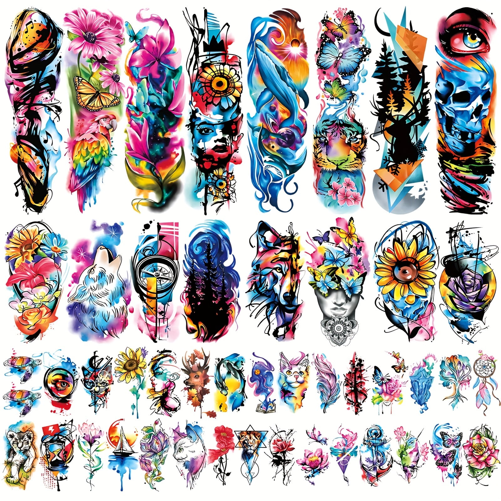hghfhj 46 Sheets of Vibrant Full Arm Temporary Tattoos - Bold Realistic ...