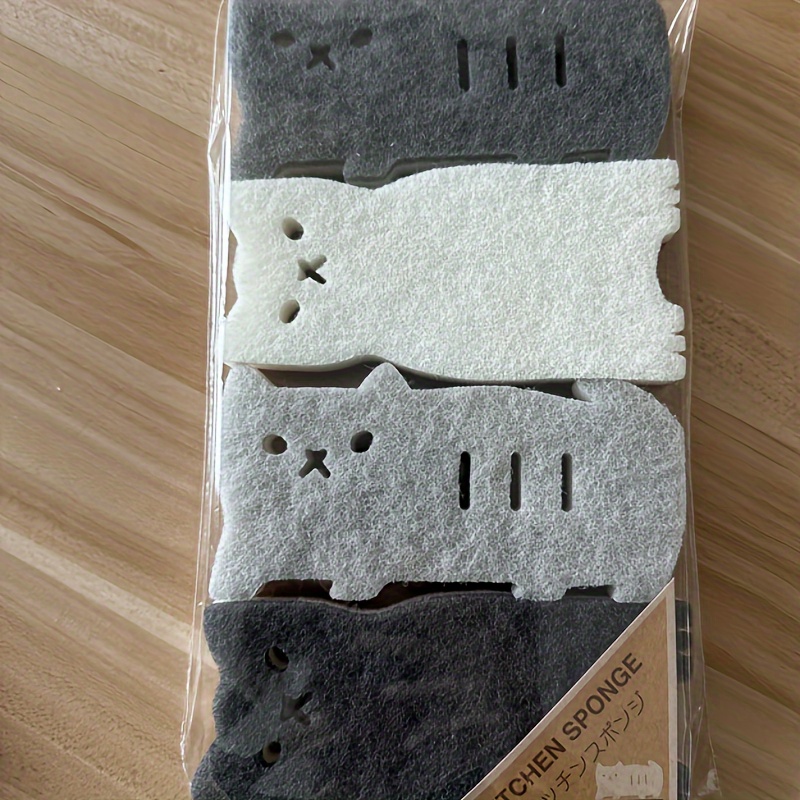 hghfhj 4PCS Cute Cat Kitchen Sponge Set - Thick And Durable Dishwashing ...