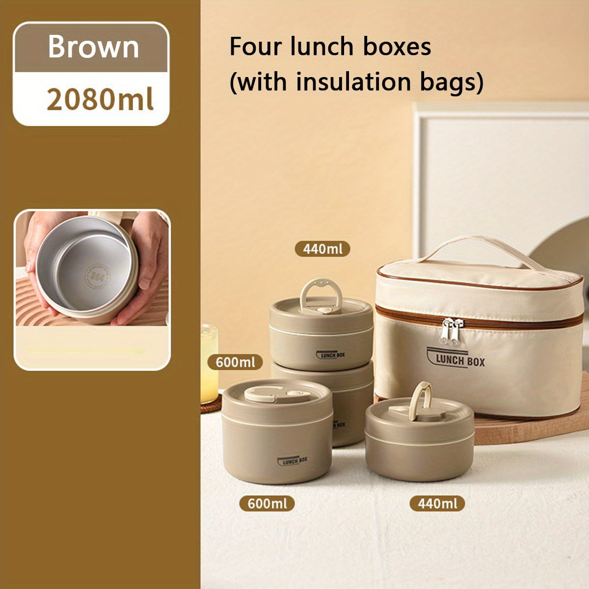 hghfhj 4pcs Stainless Steel Insulated Lunch Box Set Office Worker Can ...