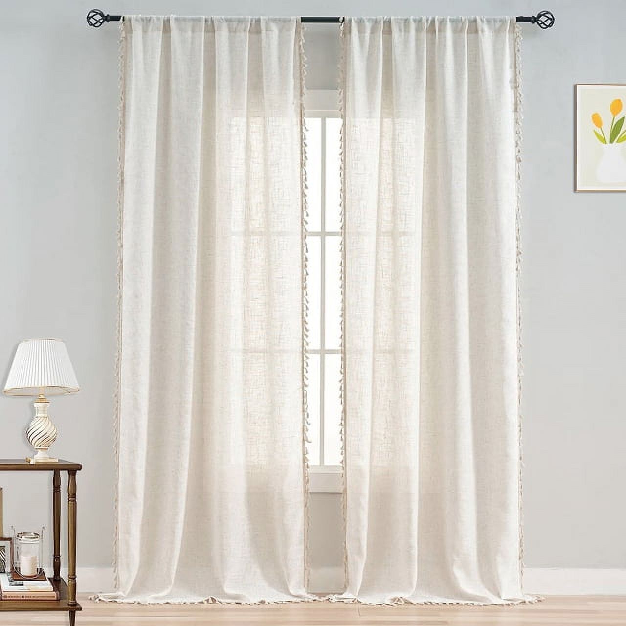 hghfhj Cotton Linen Curtains for Living Room Boho Cream Semi Sheer ...
