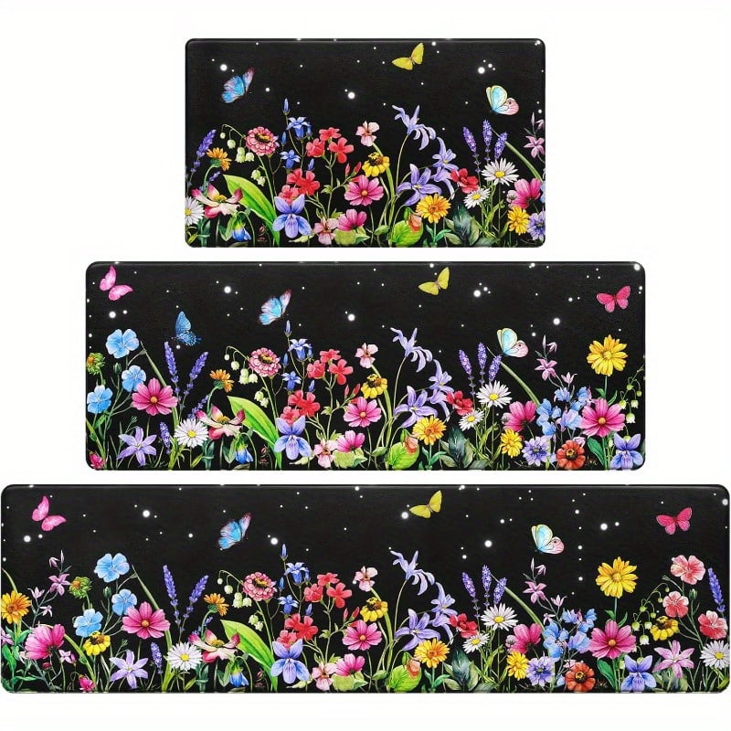 hghfhj Flowers Kitchen Mats Spring Floral Cushioned Anti-Fatigue ...