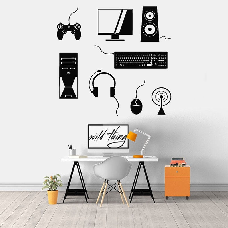 hghfhj Gamer Wall Decal Computer Player Mouse Headset Speakers Keyboard ...