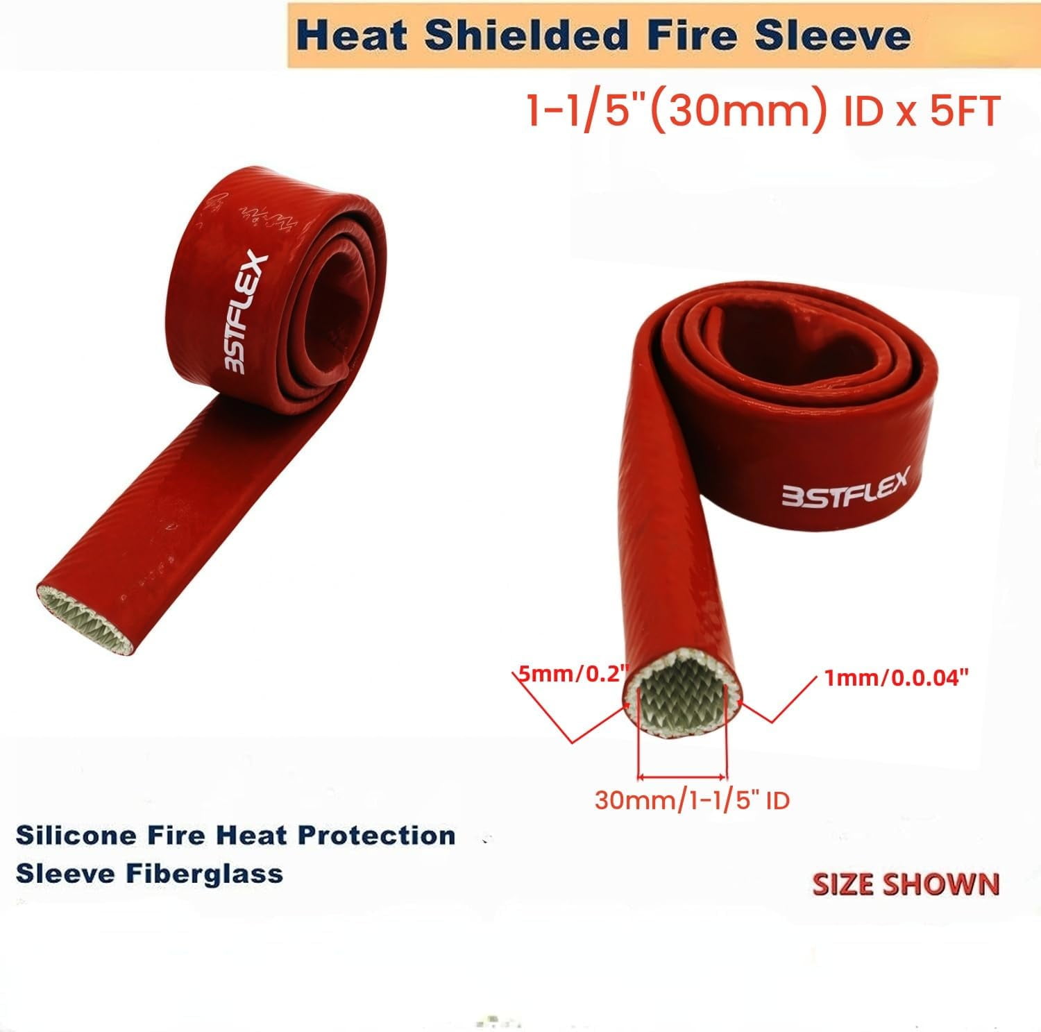 hgudesign 1-1/5"(30mm) ID Heat Protective Fire Thermo Armor Sleeve ...