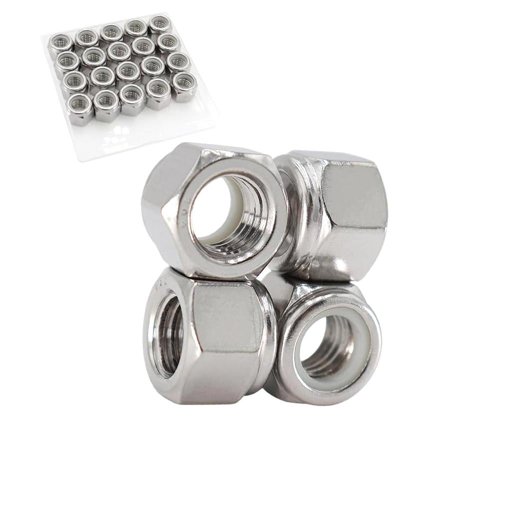 hgudesign 1/2"-13 Nylon Insert Hex Lock Nuts 20 Pack 304 Stainless Steel Self-Locking Nylon Lock ...
