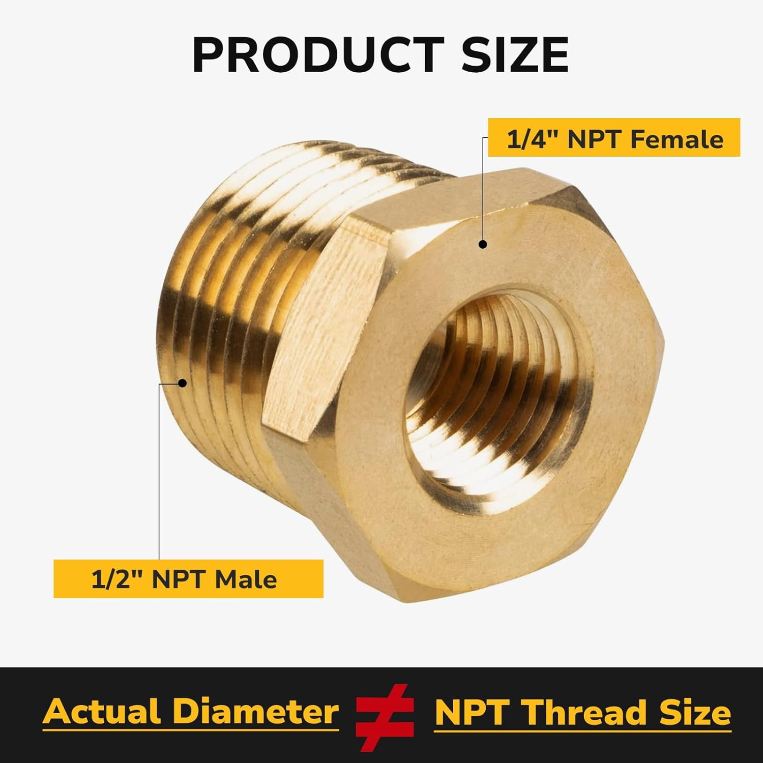 hgudesign 1/2" NPT Male × 1/4" NPT Female Reducer, Hexagonal Bushing ...