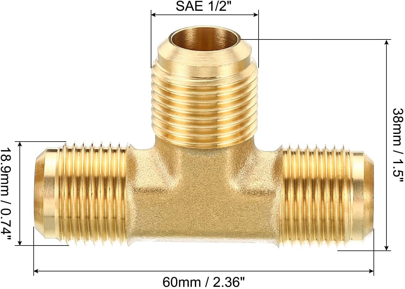 hgudesign 1/2" x 1/2" x 1/2" Tubing Connector, Flared T-Joint Pipe ...
