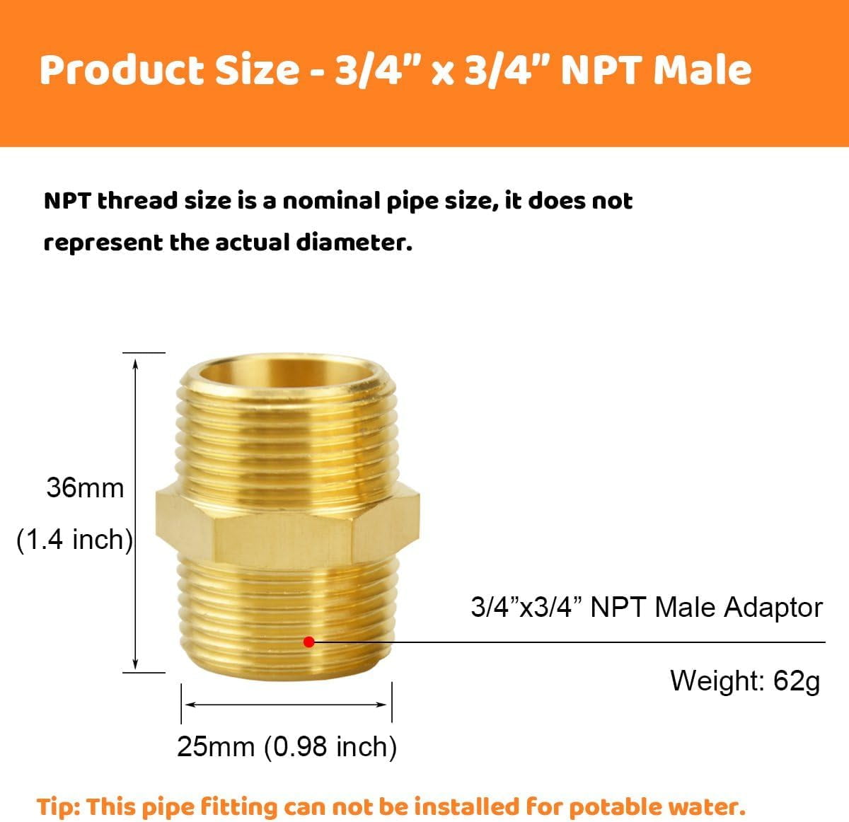 hgudesign (1-Piece) 3/4" x 3/4" NPT Male Nipple, 3/4" NPT Pipe Coupling Nipple Adapter - Walmart.com