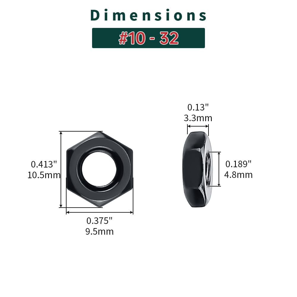 hgudesign #10-32 Hexagonal Fasteners (100 units), 304 Stainless Steel ...