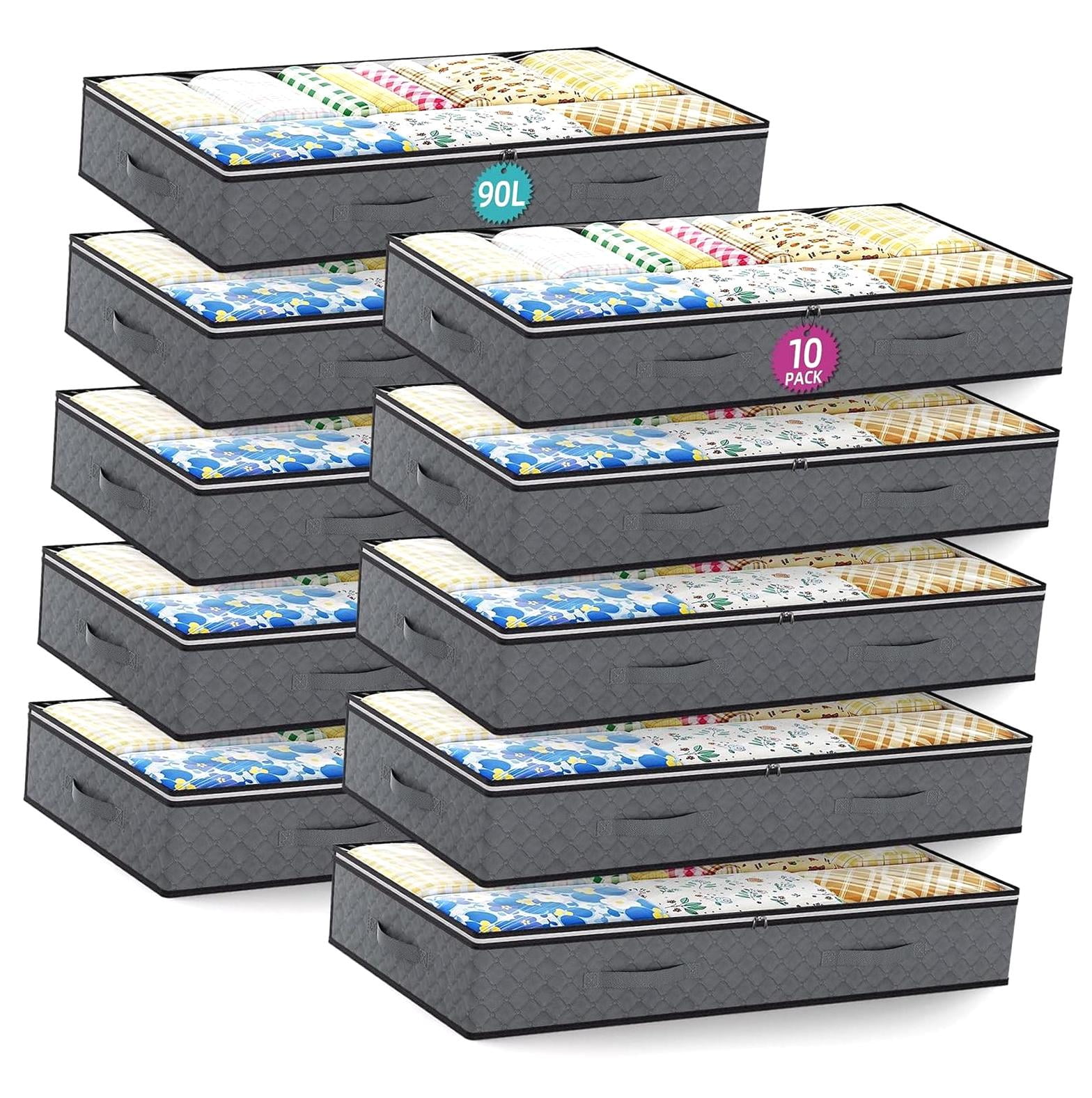 hgudesign 10 Piece Under Bed Storage Solutions 90L Underbed Organizer ...