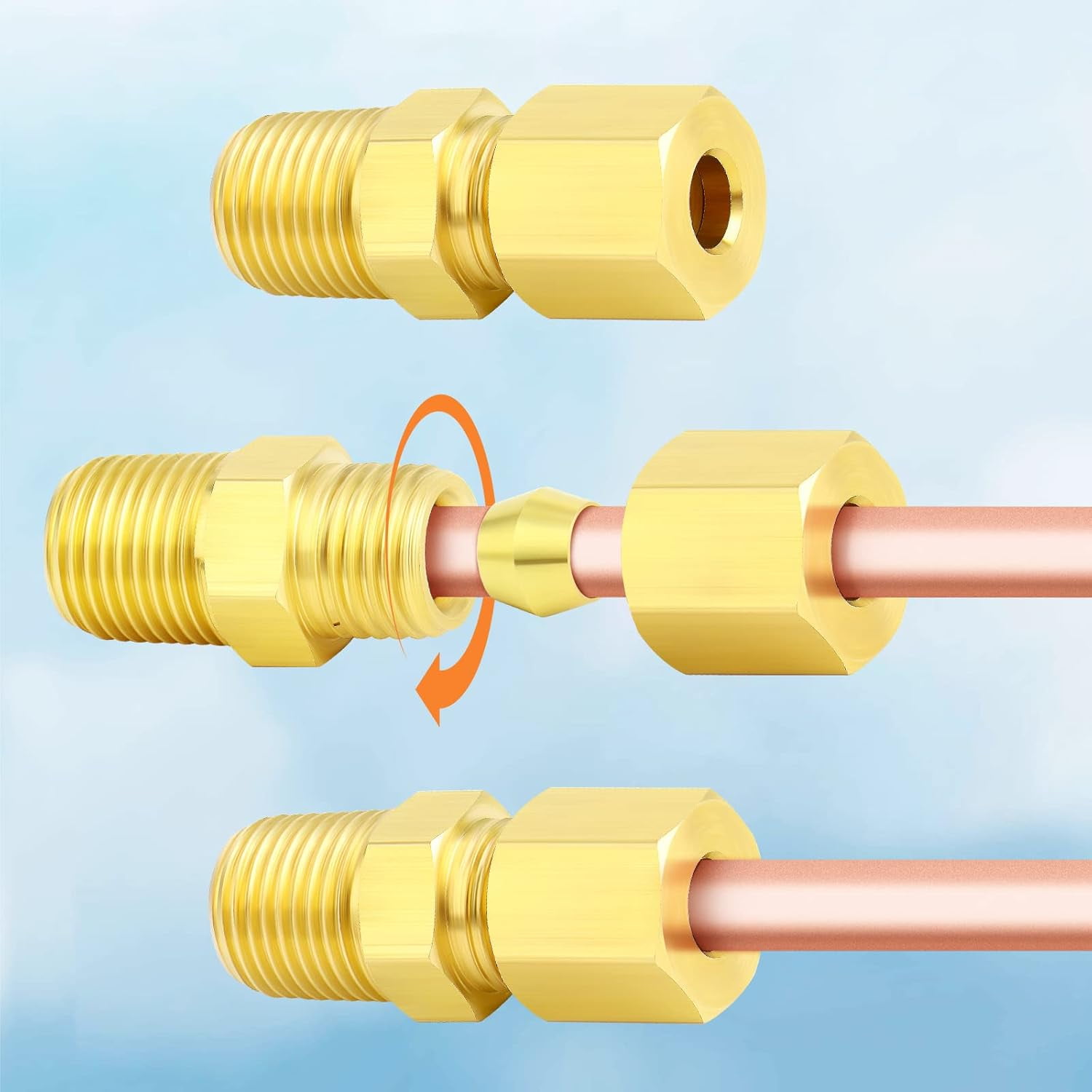 hgudesign 10-Piece Compression Tube Pipe Fitting Connector, 3/8" Tube ...